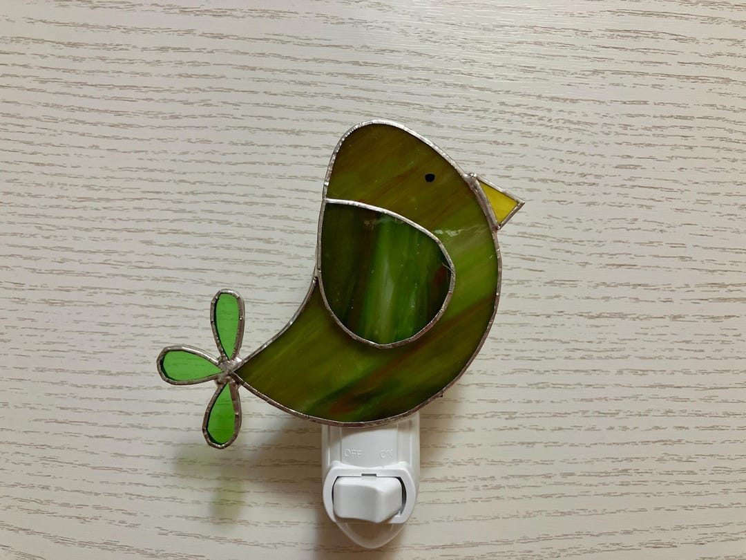 Stained Glass Night Light, Cartoon Bird, Wall Plug In, Bedroom Art ...