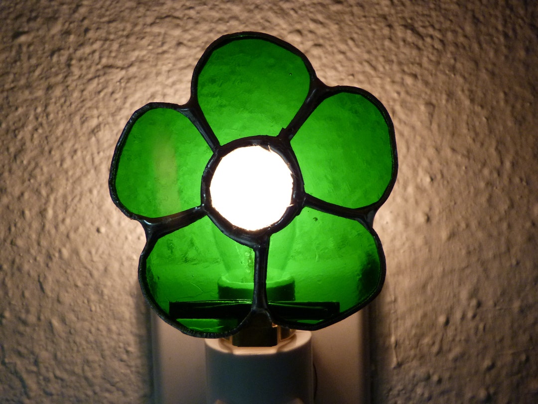 Green Night Light, Stained Glass Garden Flower, Wall Plug In, Gift for ...
