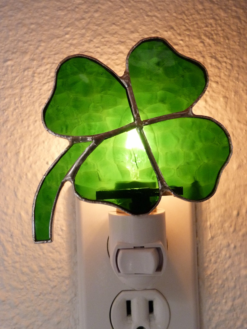 Shamrock Night Light Green Stained Glass 4 Leaf Clover Good | Etsy