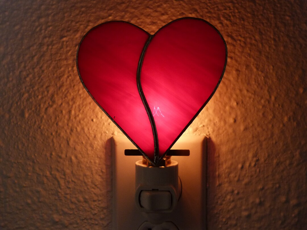 Red Heart Night Light Stained Glass Wall Plug In Valentines - Etsy