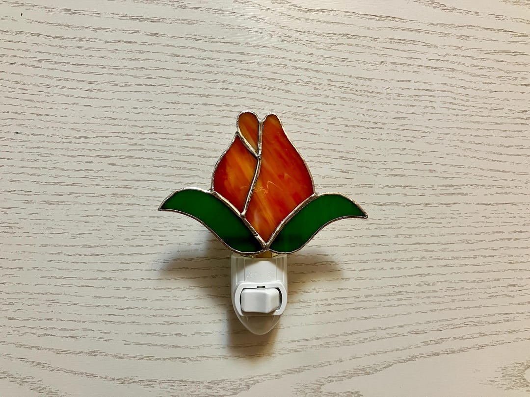 Orange and Red Rose Night Light, Stained Glass Flower - Etsy