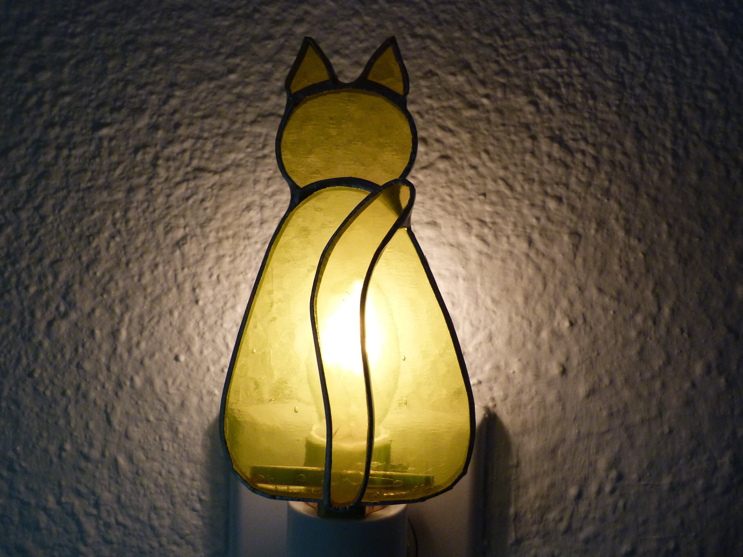 Yellow Cat Night Light Stained Glass Kitty Kitten Animal Pet | Etsy