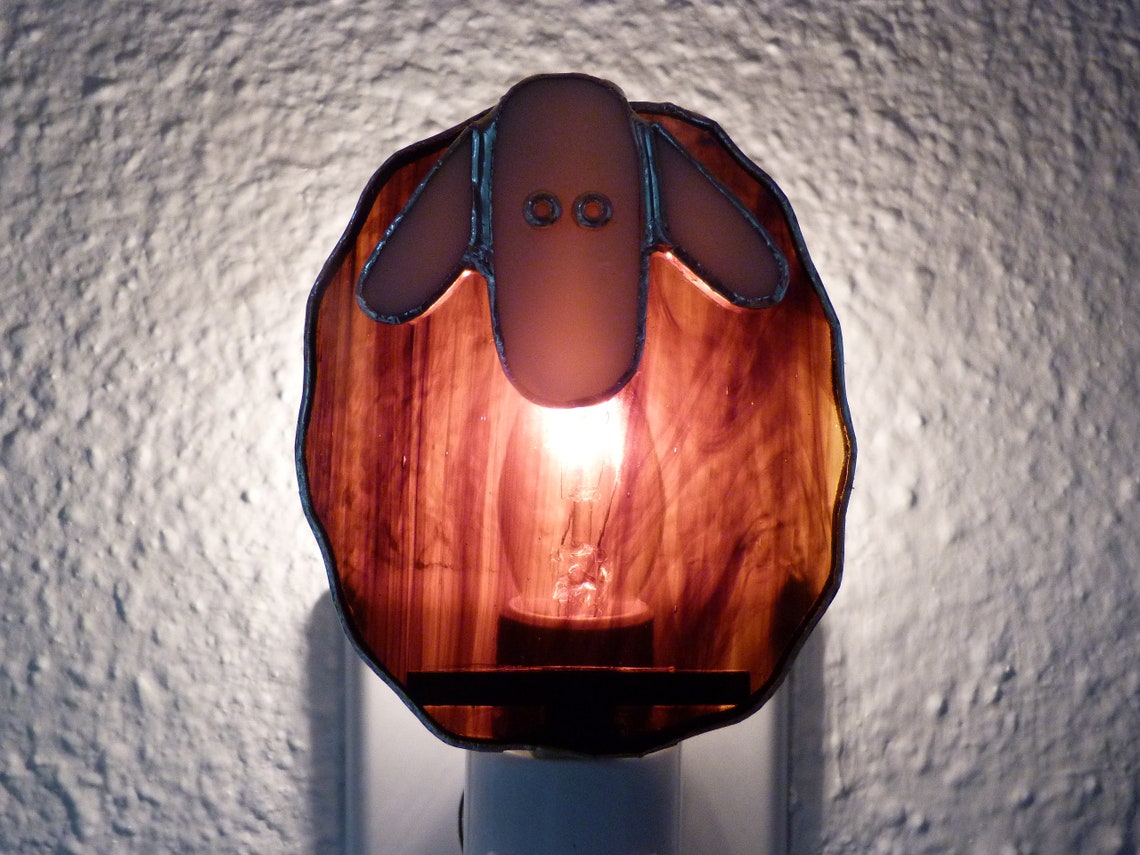 Sheep Night Light Brown Stained Glass Farm Animal Wall Plug | Etsy