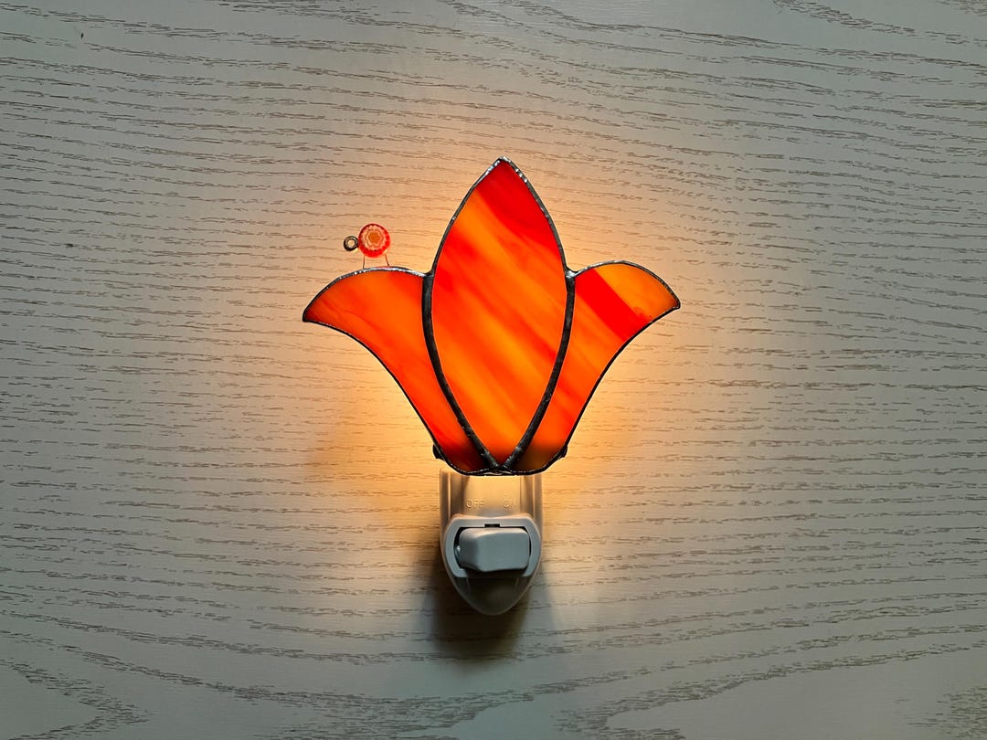 Red and Yellow Flower With Bug Night Light, Stained Glass - Etsy