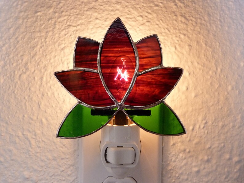Stained Glass Lotus Night Light Brown Flower Wall Plug In - Etsy