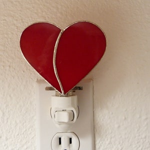 Red Heart Night Light, Stained Glass, Wall Plug In, Valentines Day Gift ...