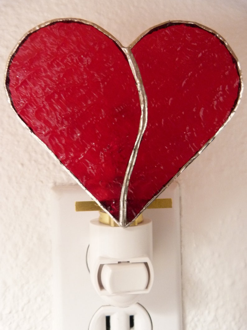 Red Heart Night Light Stained Glass Wall Plug In Valentines | Etsy