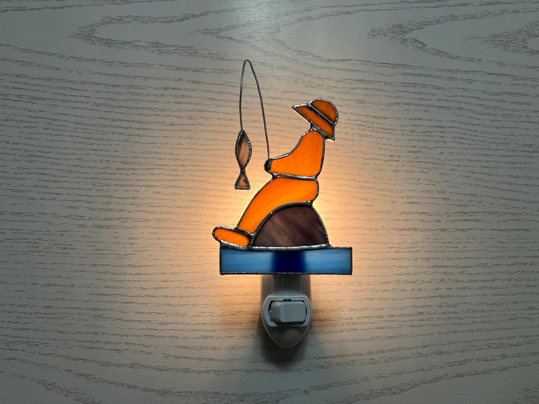 Boy Fishing Night Light, Stained Glass Fish, Wall Plug In, Bedroom ...