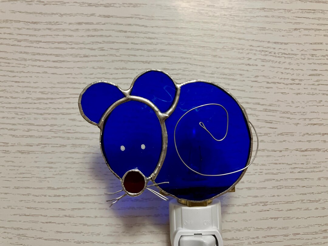 Blue Stained Glass Mouse Night Light: Rotating Light Sensor, Bedroom ...