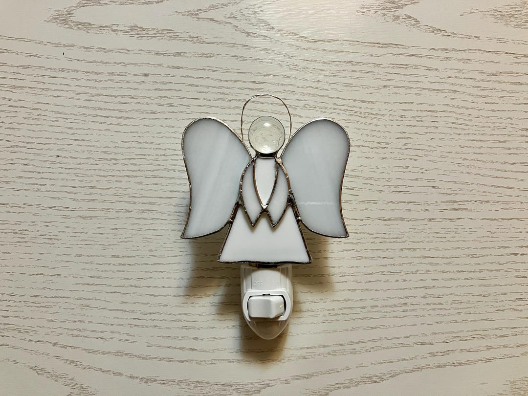 White Angel Night Light, Stained Glass, Wall Plug In - Etsy