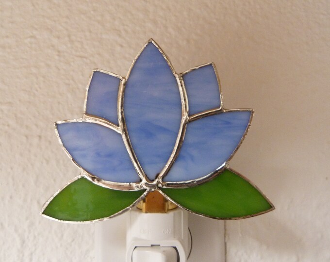 Stained Glass Lotus Night Light, Blue Flower, Wall Plug In, Bedroom ...