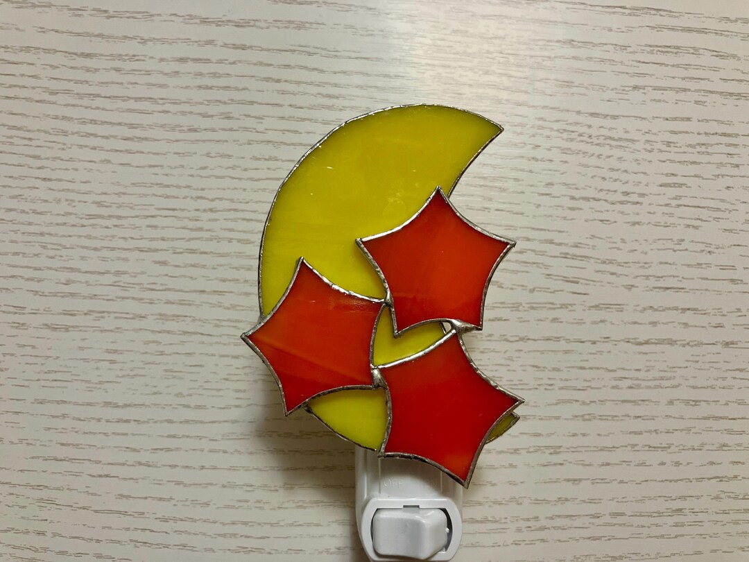 Moon and Orange Stars Night Light, Stained Glass - Etsy
