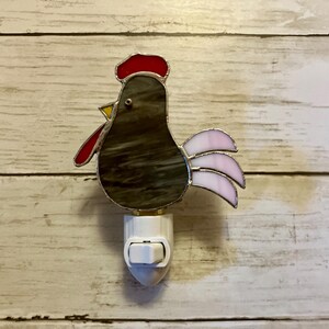 Stained Glass Night Light, Pink Rooster Bird, Farm House Bedroom ...