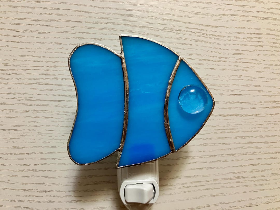 Stained Glass Fish Night Light, Wall Plug In, Bathroom Lighting, Blue ...
