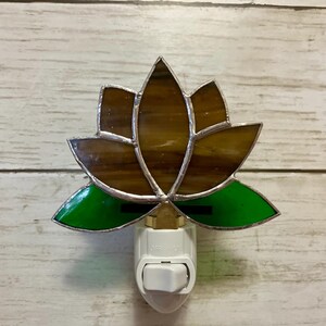 Stained Glass Lotus Night Light, Brown Flower, Wall Plug In, Bedroom ...