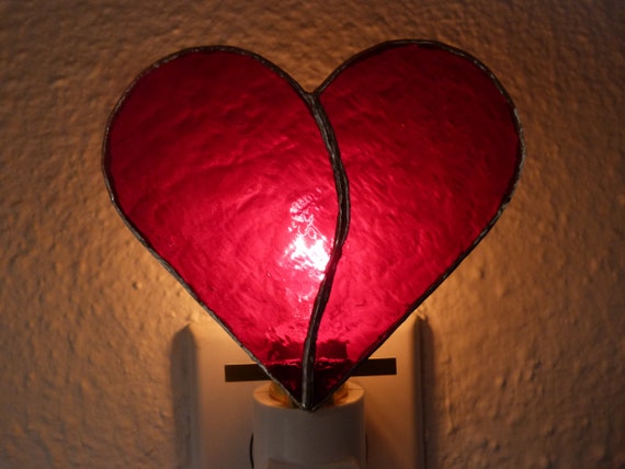 Red Heart Night Light Stained Glass Wall Plug In Valentines | Etsy