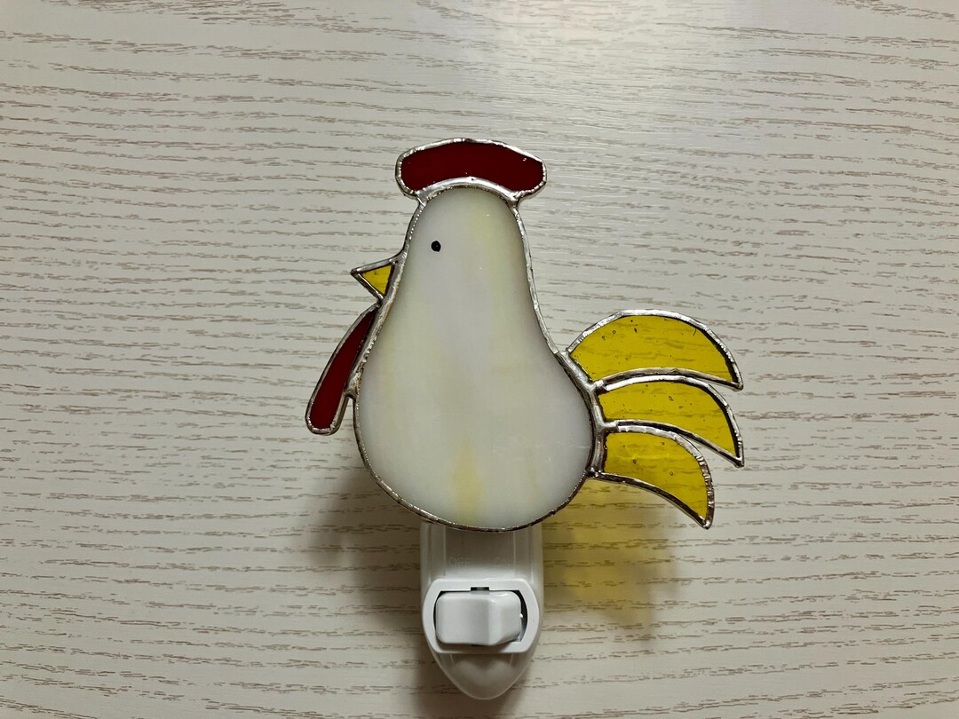 Rooster Night Light, Stained Glass Bird, Wall Plug In, Rotating Light ...