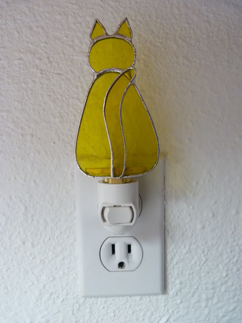 Yellow Cat Night Light Stained Glass Kitty Kitten Animal Pet - Etsy