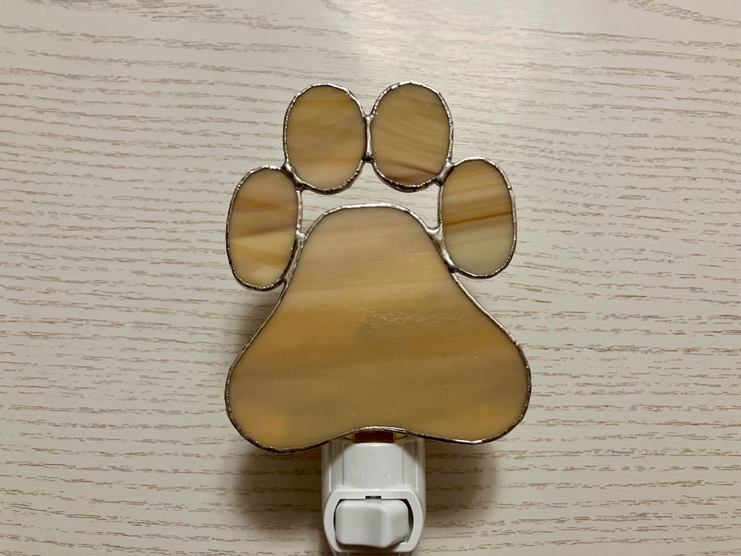 Paw Print Night Light, Brown Stained Glass, Animal Tracks, Wall Plug In ...