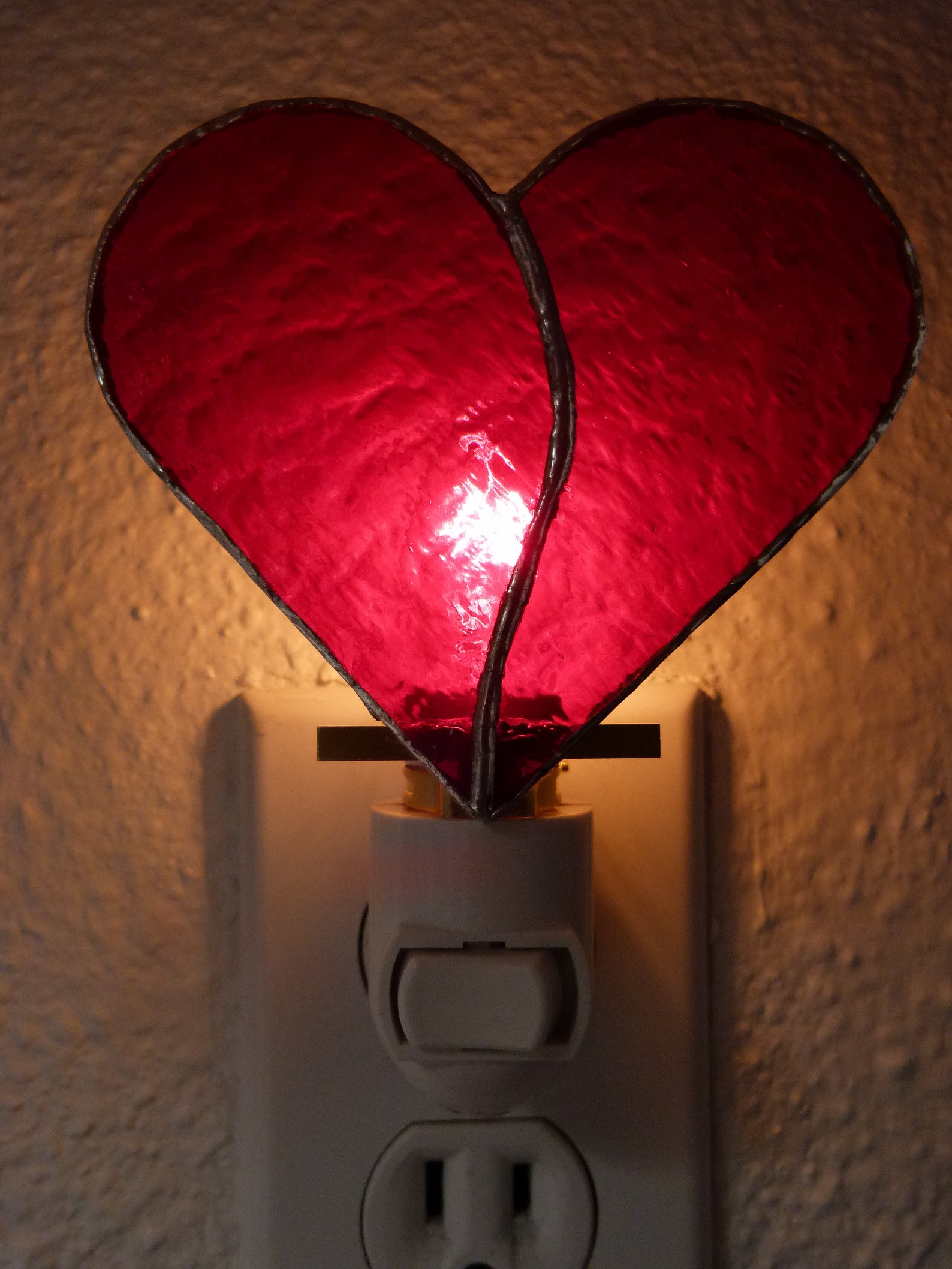 Red Heart Night Light Stained Glass Wall Plug In Valentines | Etsy