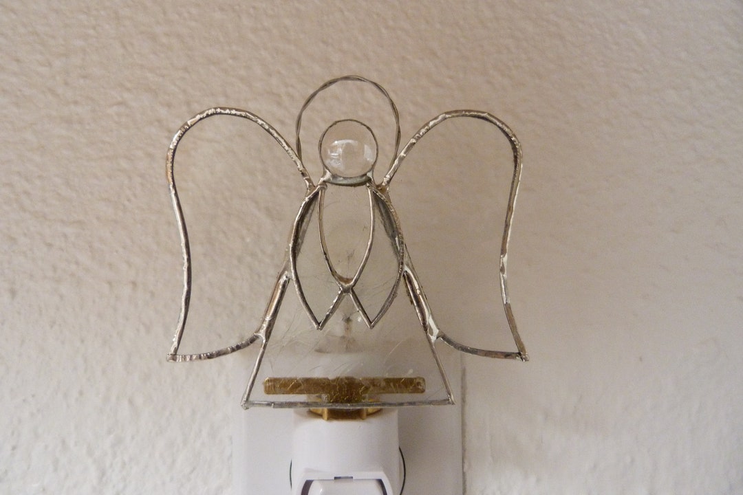Night Light, Clear Stained Glass Angel Nightlight, Guardian Angel ...