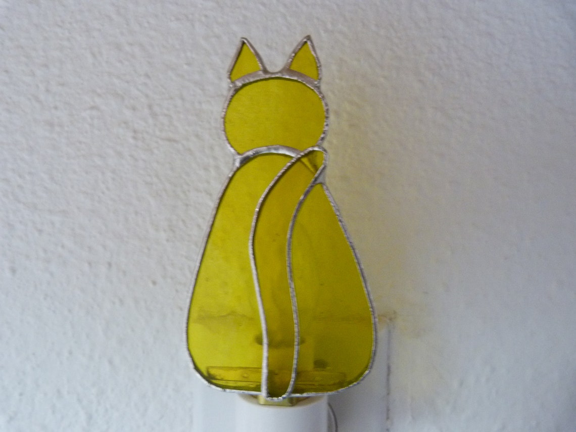 Yellow Cat Night Light Stained Glass Kitty Kitten Animal Pet | Etsy