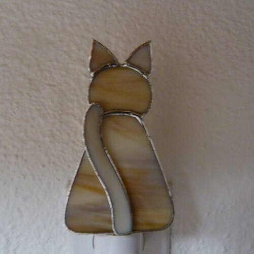 Cat Night Light Pink Stained Glass Wall Plug In Gift for | Etsy