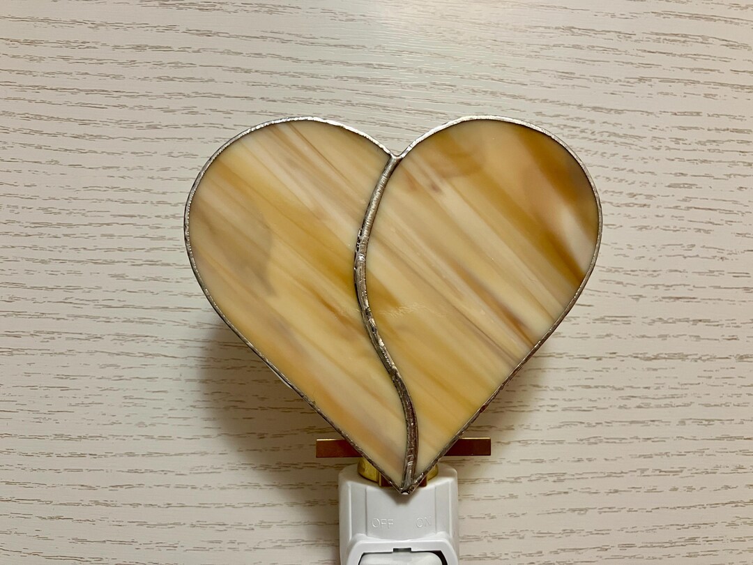Heart Night Light, Brown Stained Glass, Wall Plug In, Gift for ...