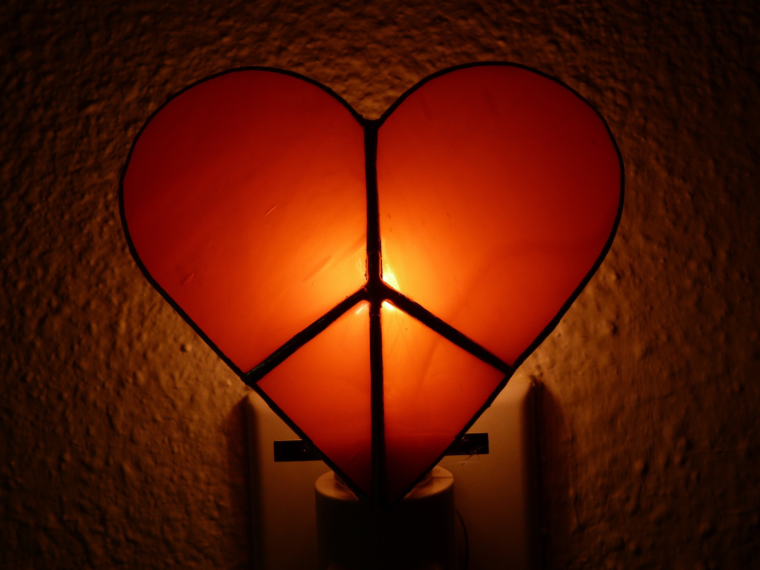 Night Light Orange Stained Glass Heart Peace Sign Wall Plug | Etsy