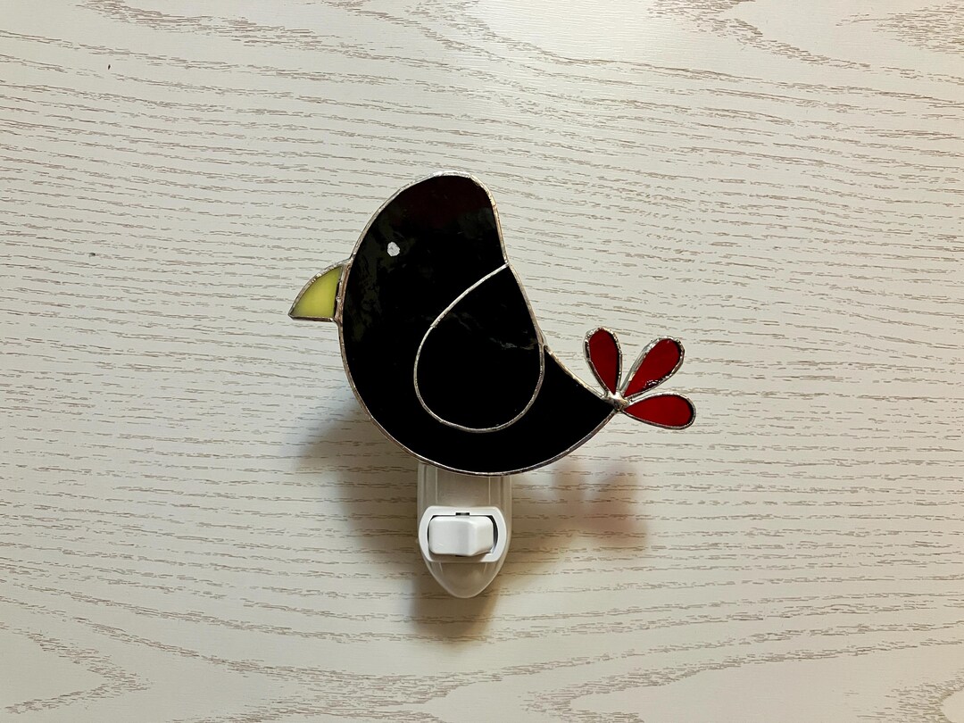 Red and Black Cartoon Bird Night Light, Stained Glass - Etsy