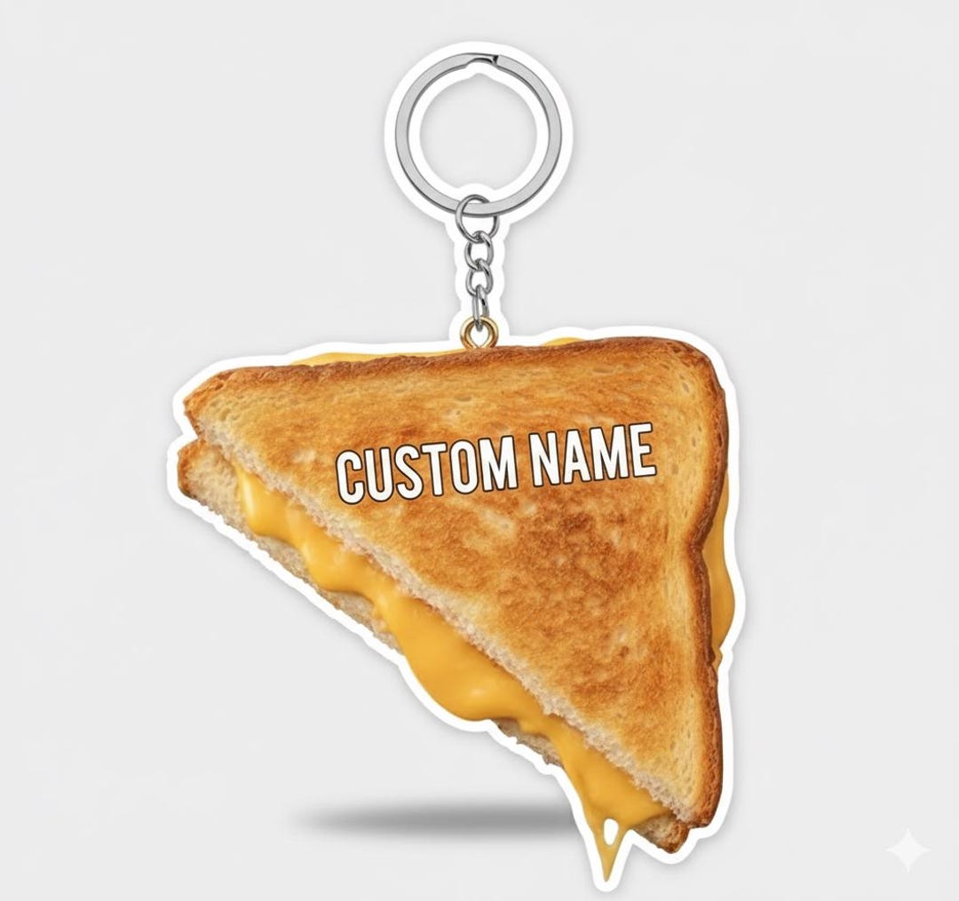 Personalized Grilled Cheese 2D Flat Acrylic Key Chain, Custom Food ...