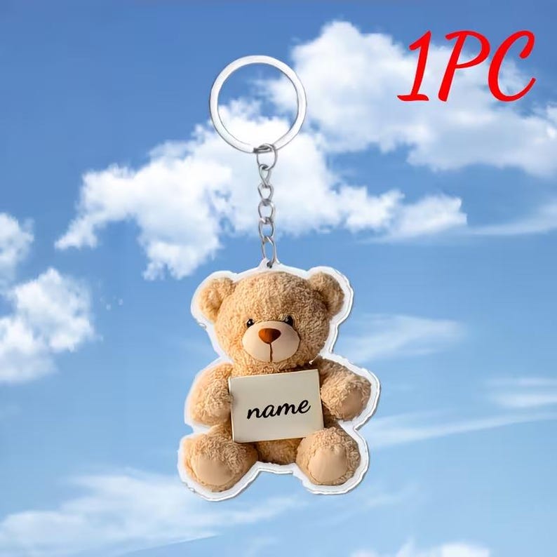2D Flat, Personalized Bear Design 2D Acrylic Keychain - Custom Name ...