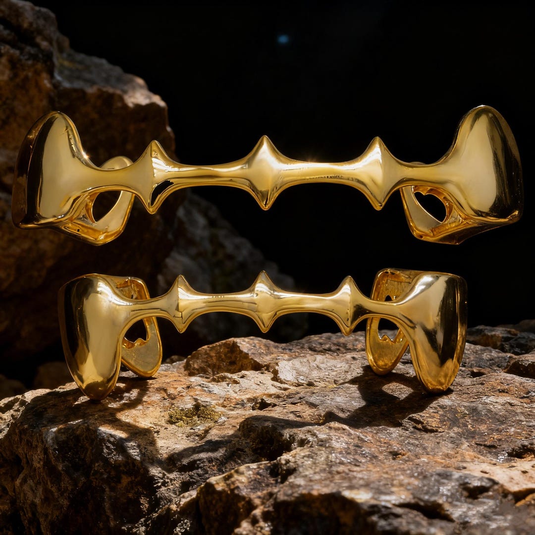 18K Plated Gate Design Single Tooth Grillz, Hip Hop Fashion Accessory ...