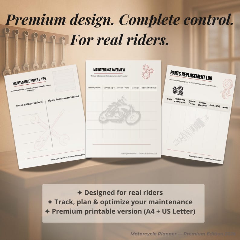 Motorcycle Maintenance Log, Printable PDF, Biker Gift, Vehicle Service ...