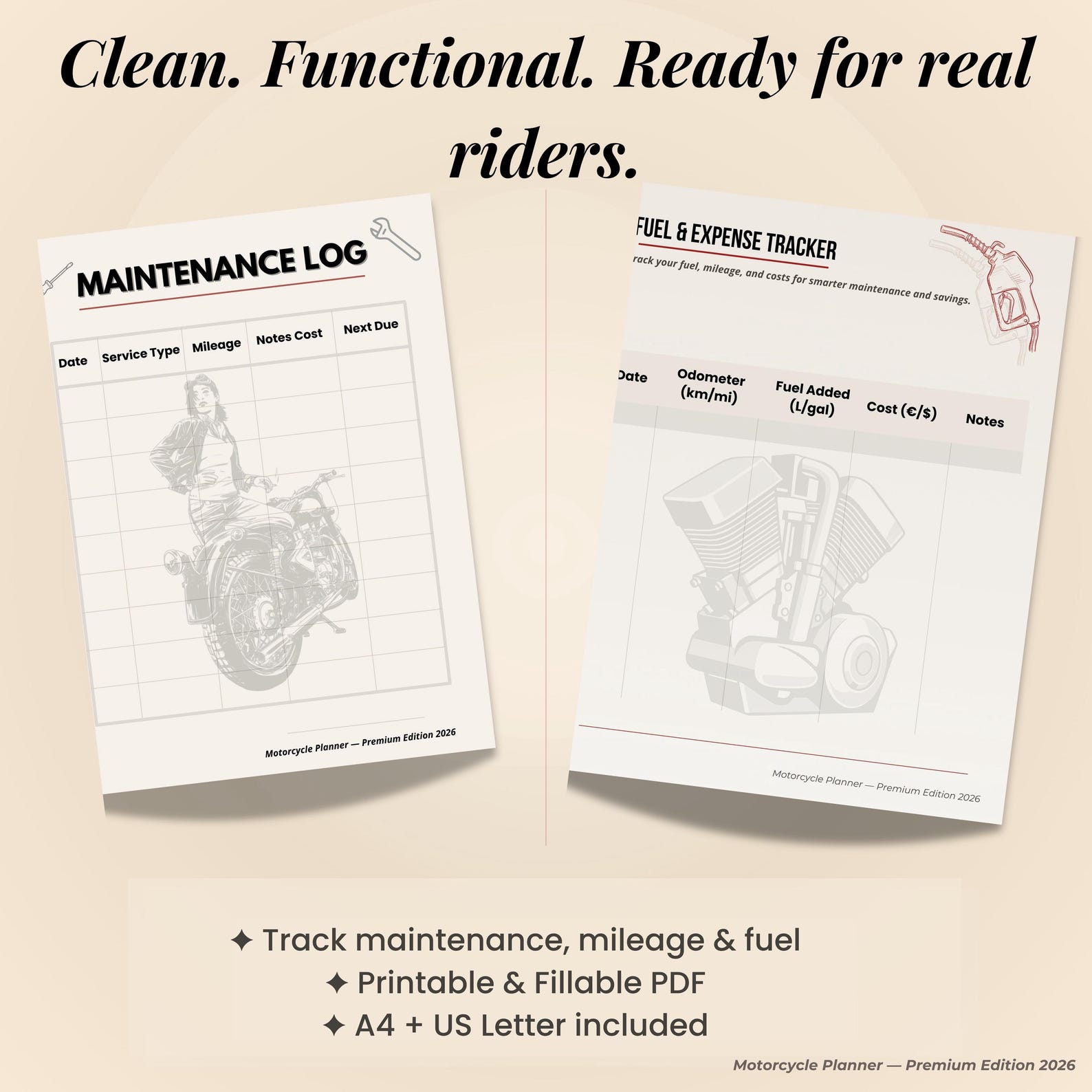 Motorcycle Maintenance Log, Printable PDF, Biker Gift, Vehicle Service ...