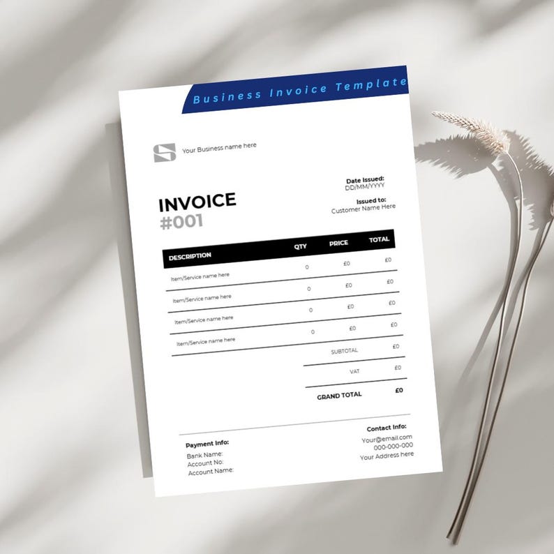 Editable Invoice Template for Small Business (digital Download) - Etsy