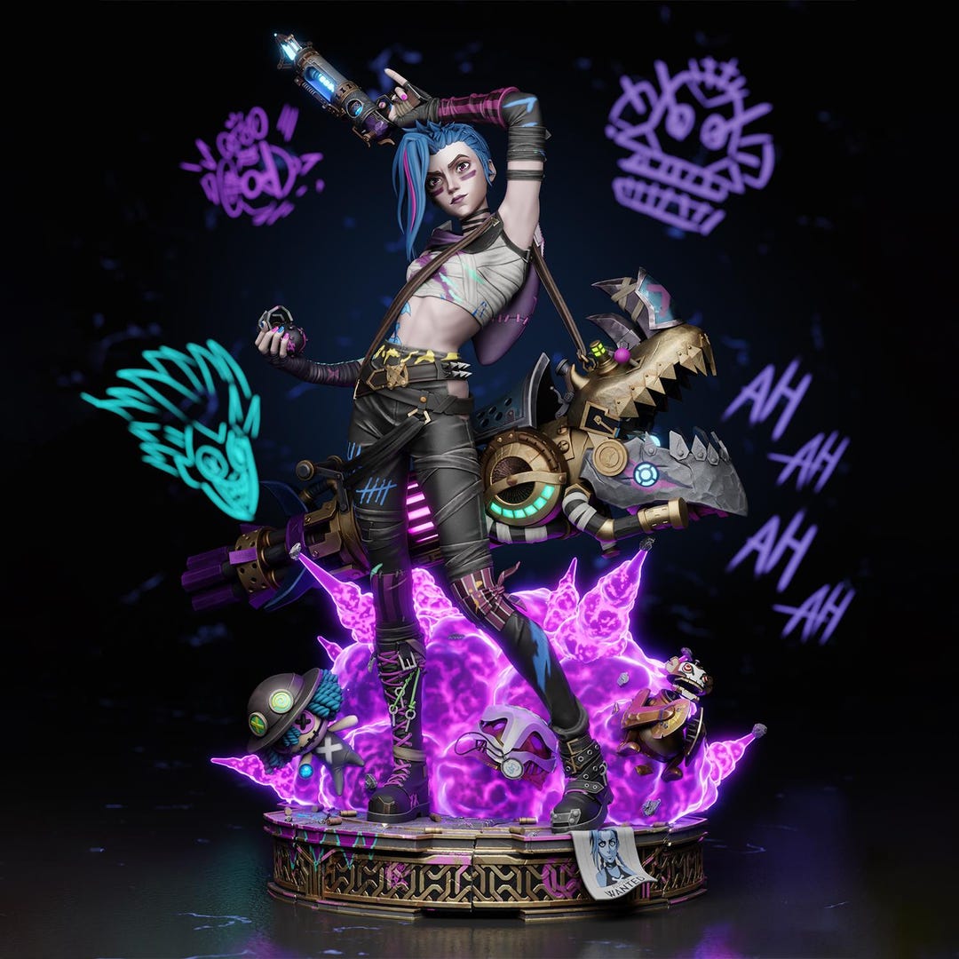 Jinx Fanart STL Statue | 1/6 Scale | Arcane Riot Queen | 3D STL Print ...
