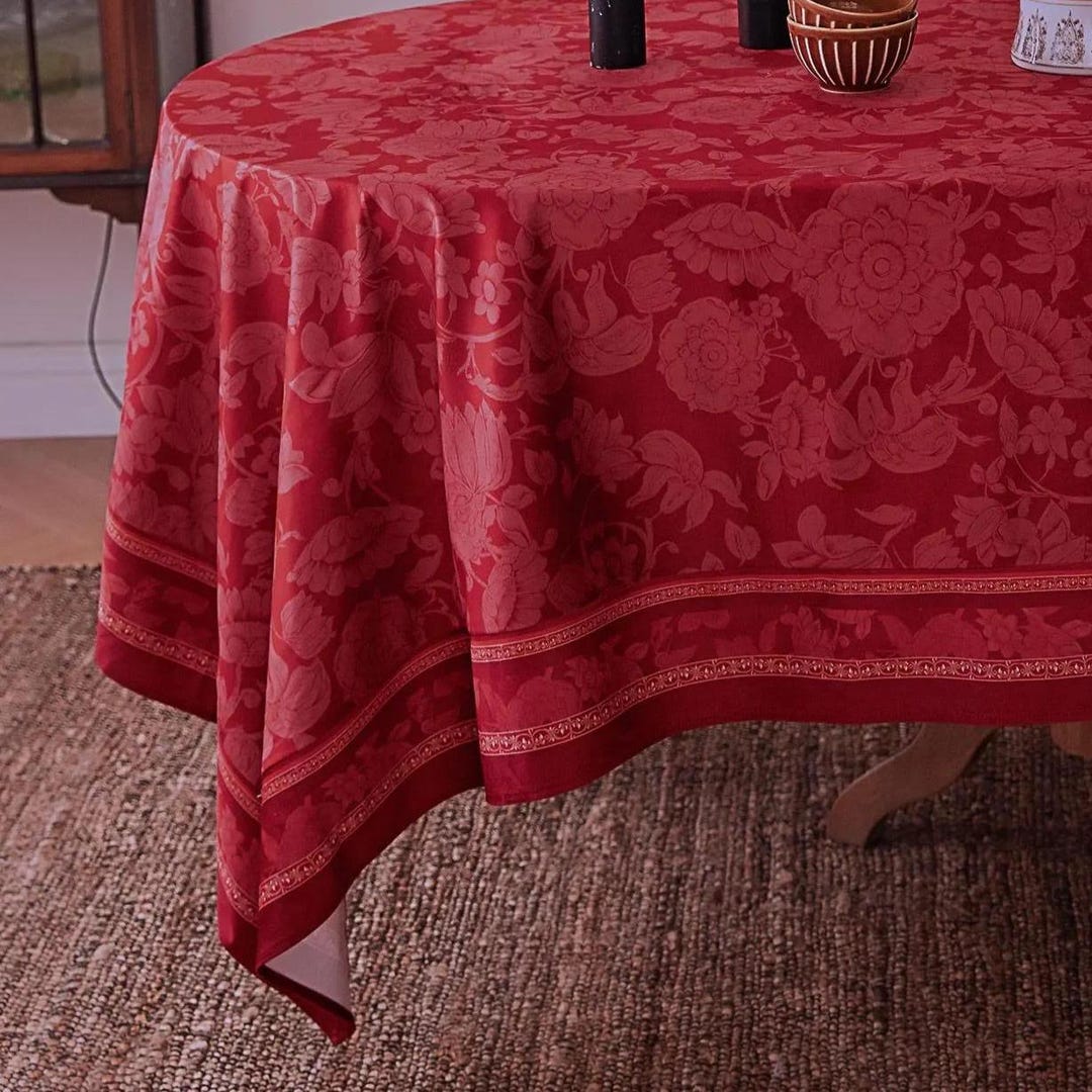 Deep Red Floral Velvet Tablecloth, Waterproof, Custom Size, Elegant ...