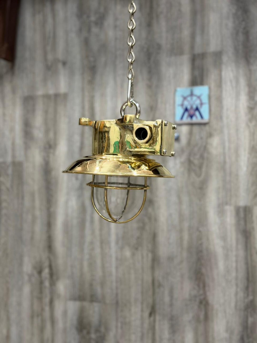 Solid Brass Nautical Pendant Light – Hanging Cargo Lamp With Shade - Etsy