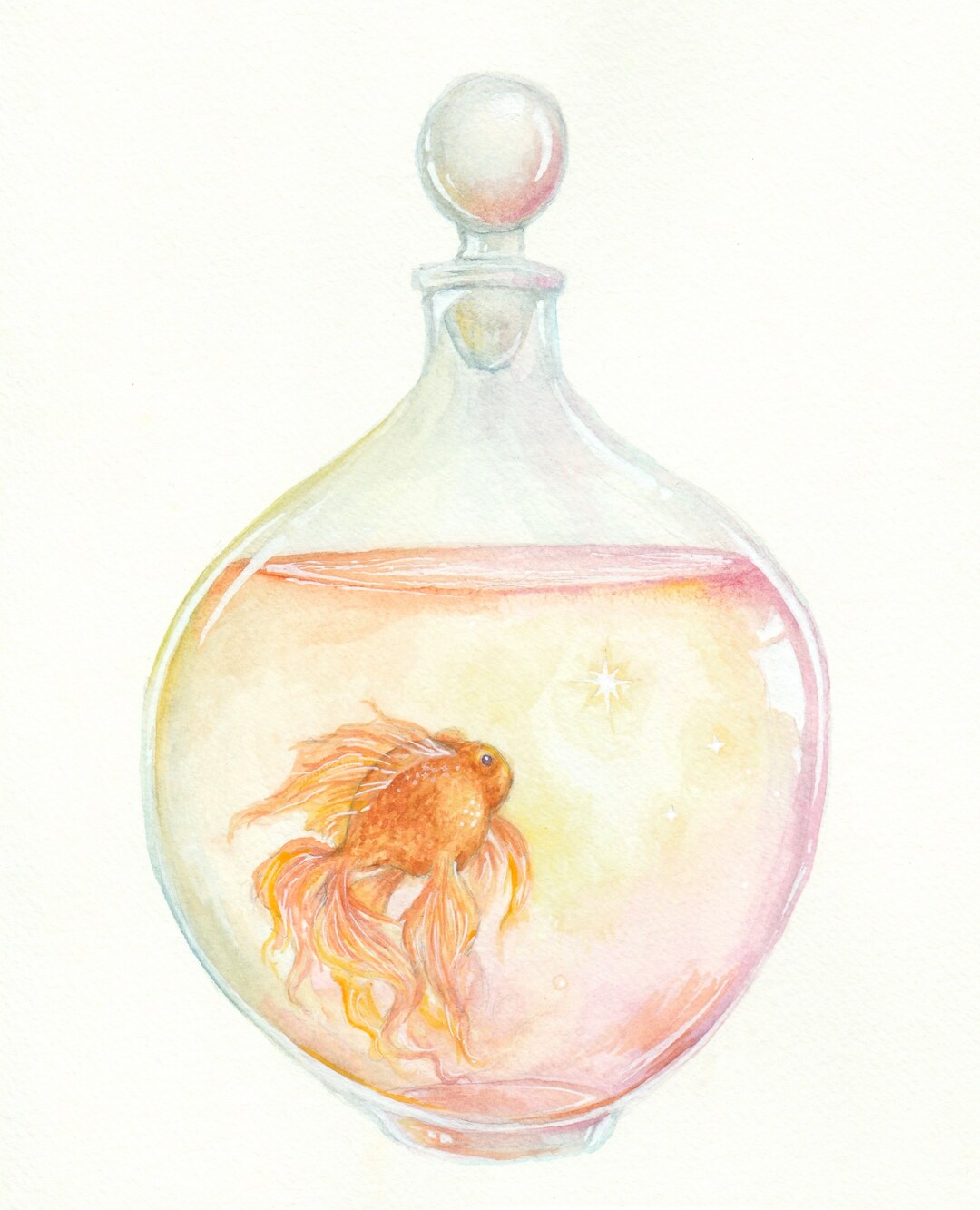 Goldfish Art Print, Pisces Art, Fish Painting, Magical, Celestial ...