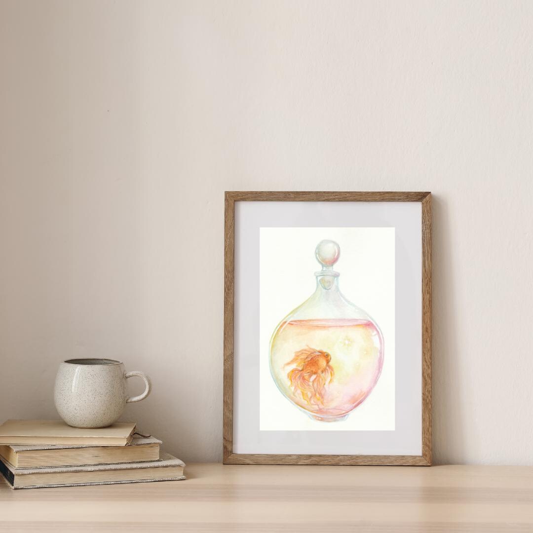 Printable Watercolor Art, Goldfish Printable, Nursery Decor, Watercolor ...