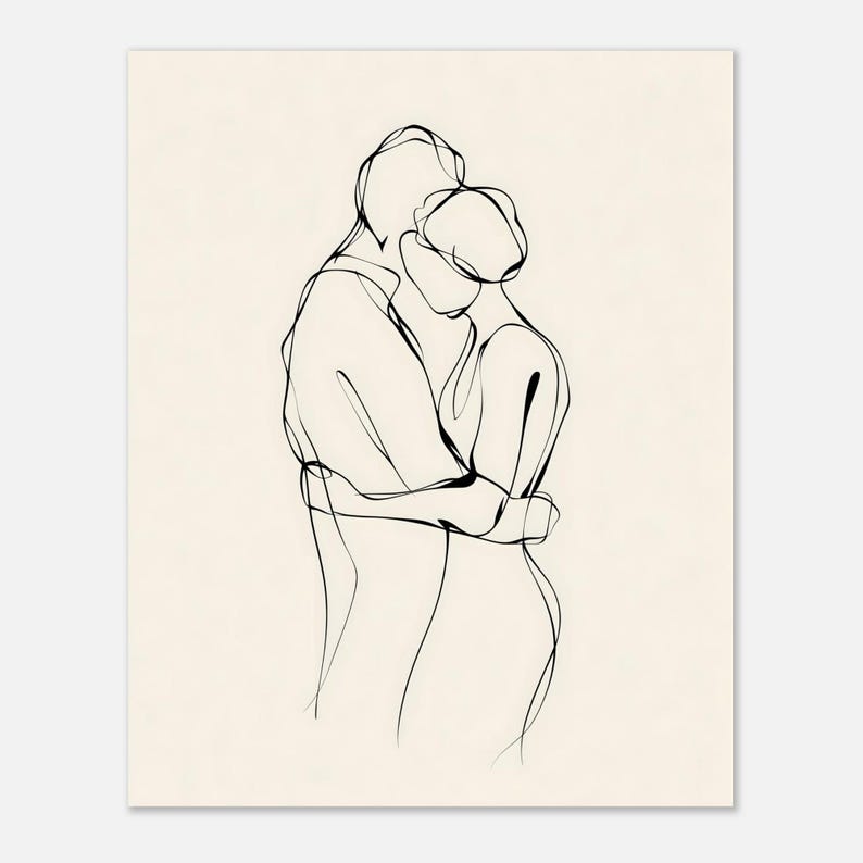 Abstract Couple Line Art Print, Minimalist Embrace, Unframed Matte ...