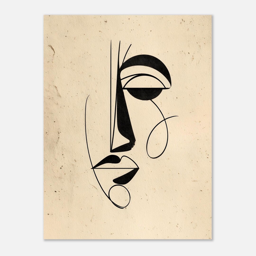 Abstract Face Line Art Print, Modern Cubist Poster, Beige Matte - Etsy