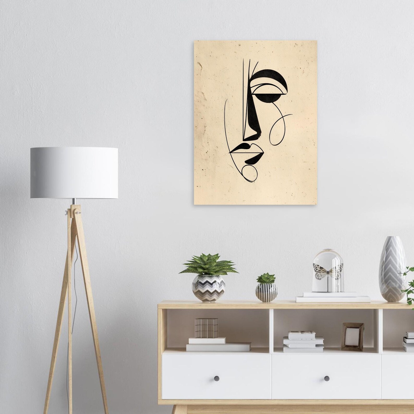 Abstract Face Line Art Print, Modern Cubist Poster, Beige Matte - Etsy