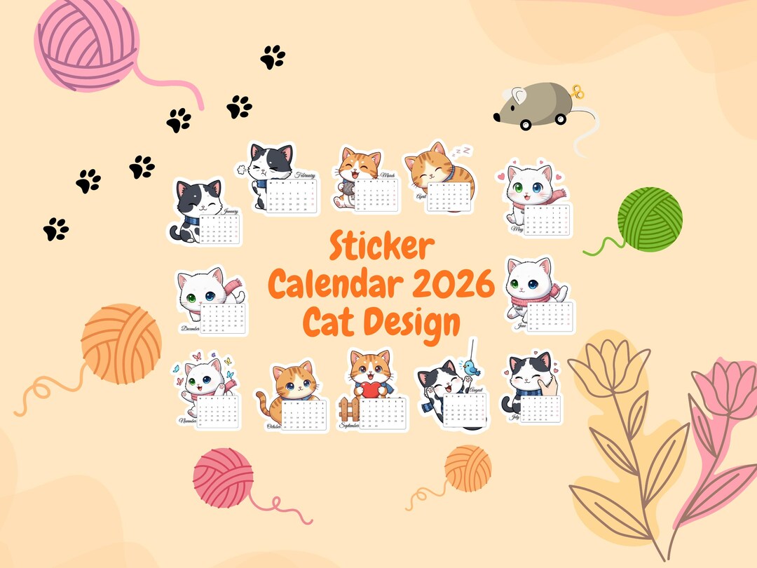 Zoo Chibi Cat Mini Calendar 2026 Printable Manually-cut Stackable ...