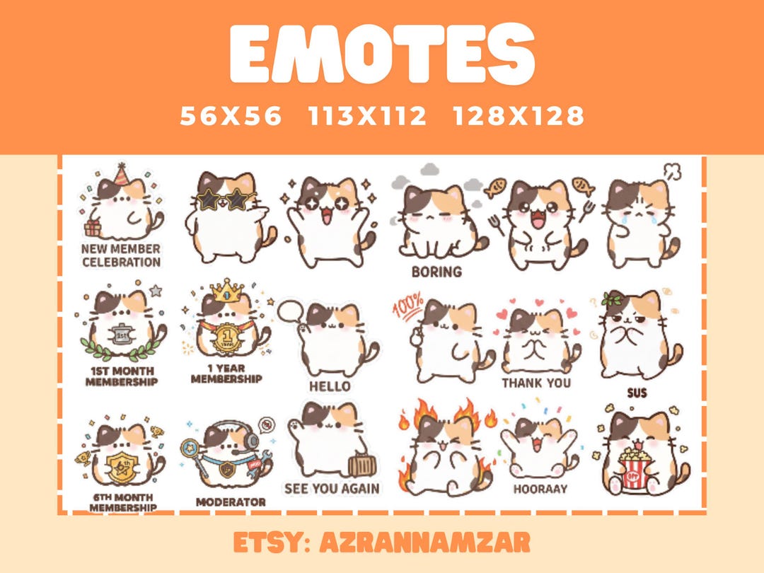 Kawaii Calico Cat Emotes | Chibi PNG Bundle (digital Download) - Etsy
