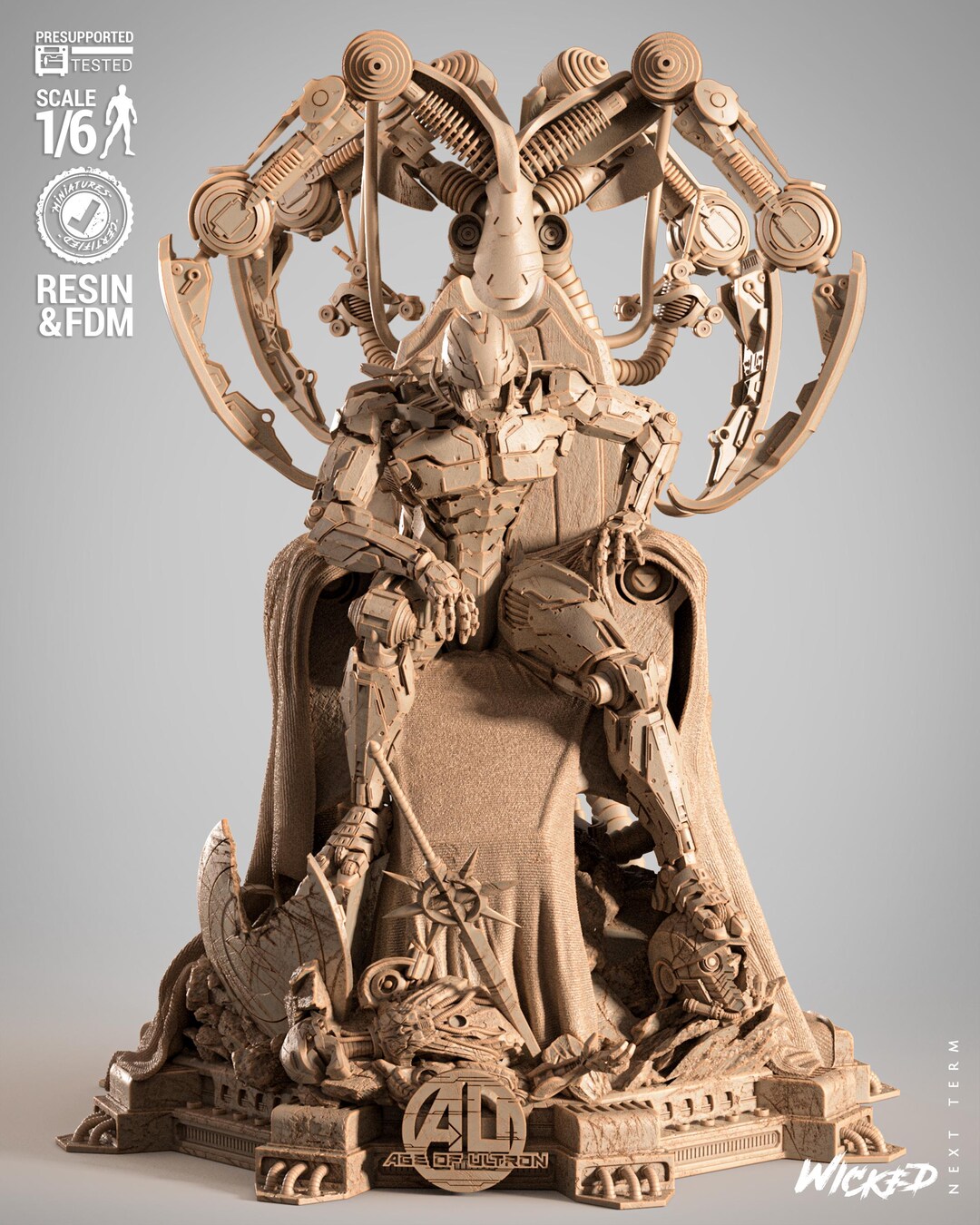 Ultron Fanart STL Statue | 1/6 Scale | Mecha Ruler on Throne With ...