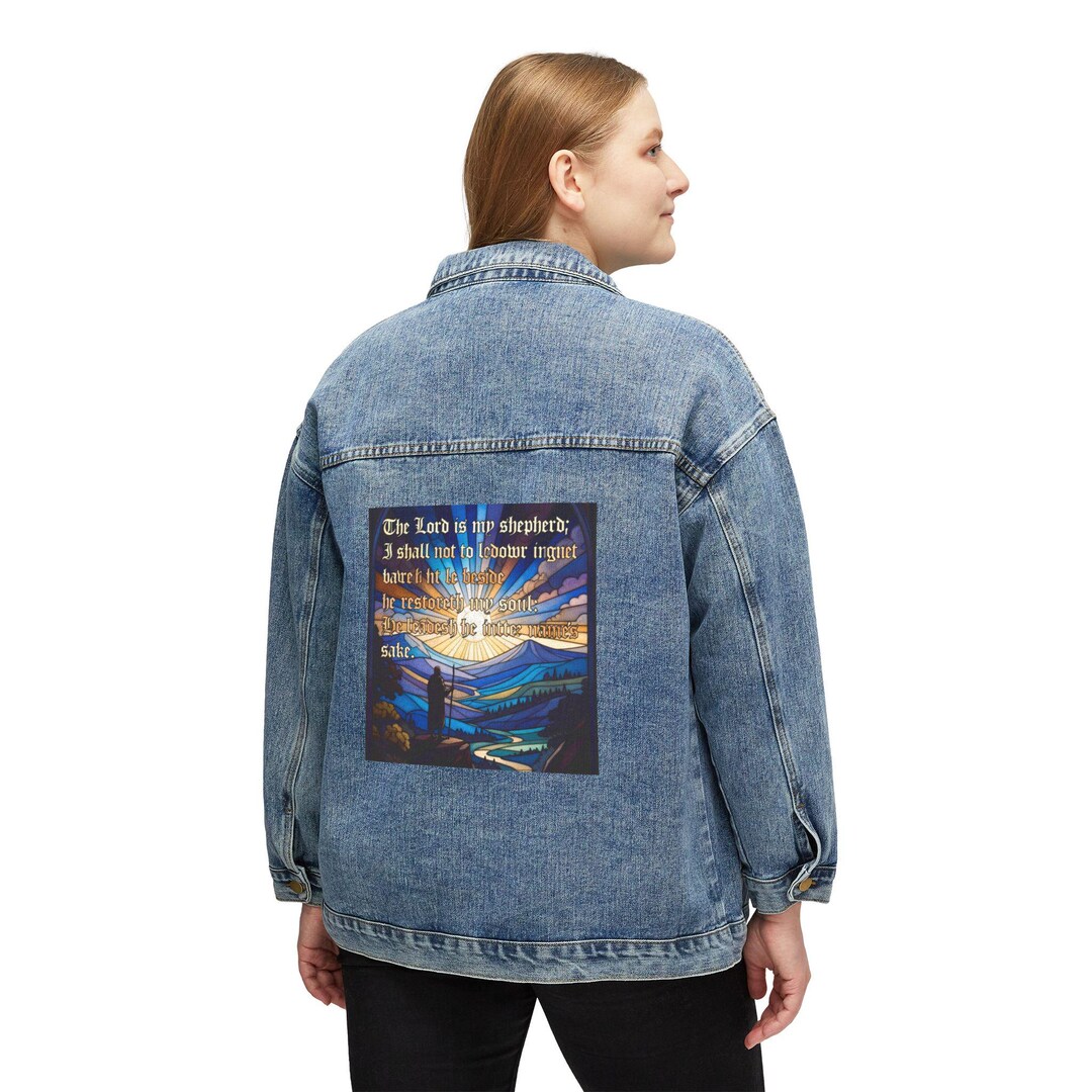 Psalm 23 Sunrise Shepherd Illustration Denim Jacket | Back Patch ...