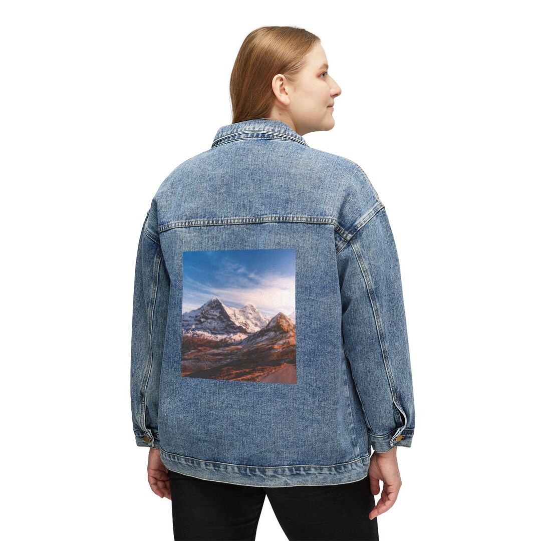 Mountain Landscape Denim Jacket | Painted Peaks Back Patch - Etsy