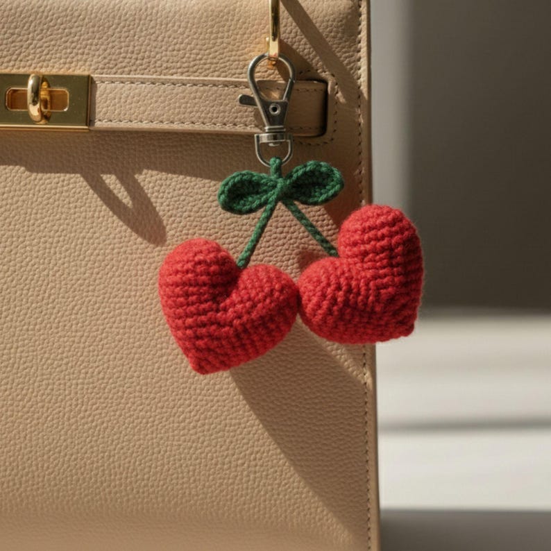Heart Cherry Keychain Crochet Pattern PDF | Easy Crochet Cute Valentine ...